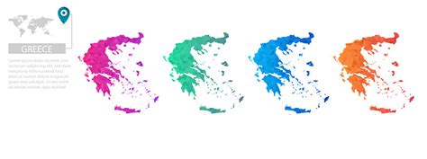 벡터 다각형 그리스 지도 세트입니다 낮은 폴리 스타일의 국가의 밝은 그라데이션 지도 인포그래픽을 위한 기하학적 스타일의 여러