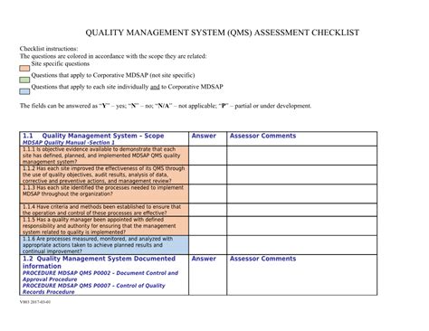 Qms Implementation Assessment Checklist Docest