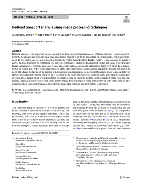 Pdf Bedload Transport Analysis Using Image Processing Techniques Slaven Conevski
