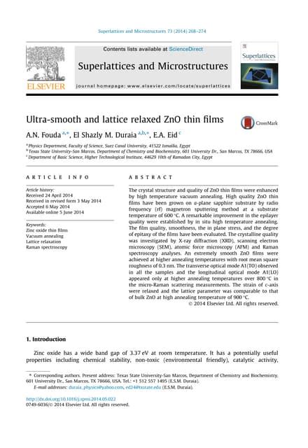 Ultra Smooth And Lattice Relaxed Zn O Thin Films Eid Pdf