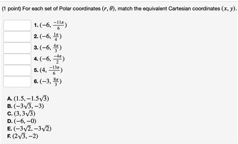 Solved 1 Point For Each Set Of Polar Coordinates R θ