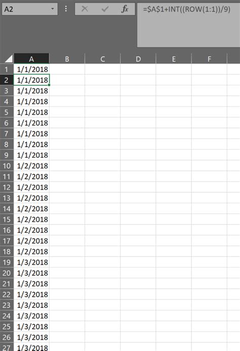 Microsoft Excel Incrementing Dates After A Certain Number Of Entries