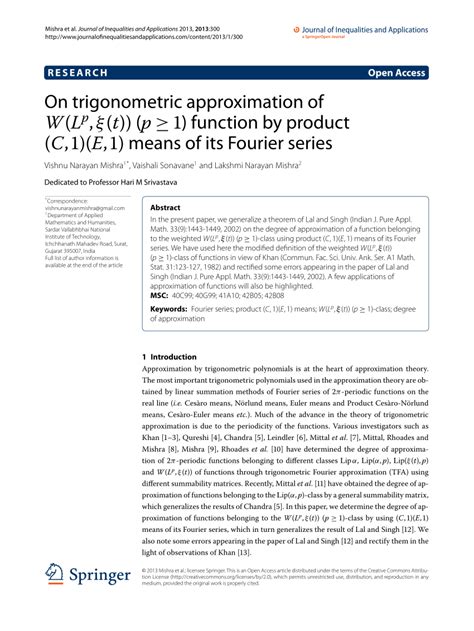 Pdf On Trigonometric Approximation Of Wlξt P≥1 Function By Product C1e1 Means Of