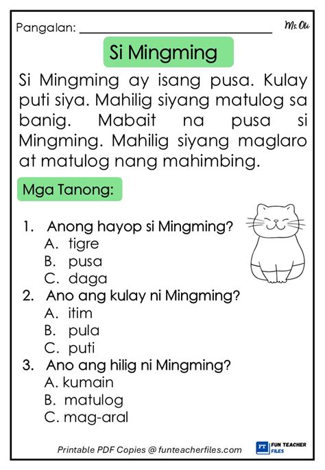 Filipino Reading Materials With Comprehension Questions Set 13 Fun
