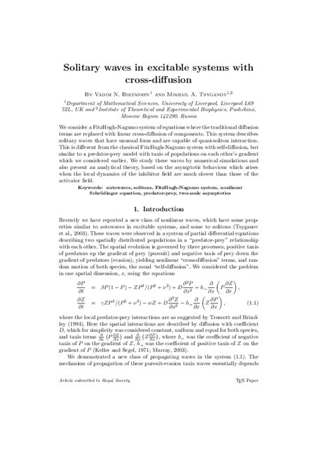 Pdf Solitary Waves In Excitable Systems With Cross Diffusion