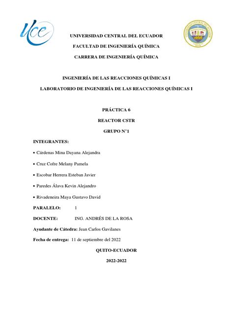 análisis de la cinética de reacción y operación de un reactor cstr a