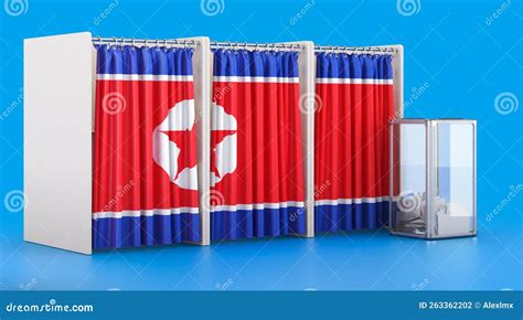 voting booths with north korean flag and ballot box election in north