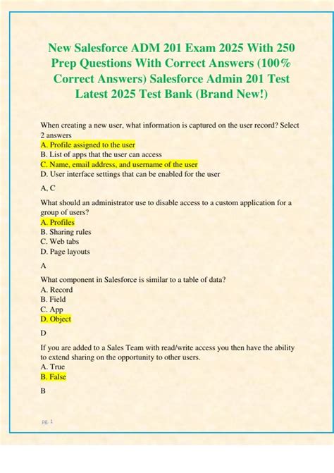 New Salesforce Adm 201 Exam 2025 With 250 Prep Questions With Correct Answers 100 Correct