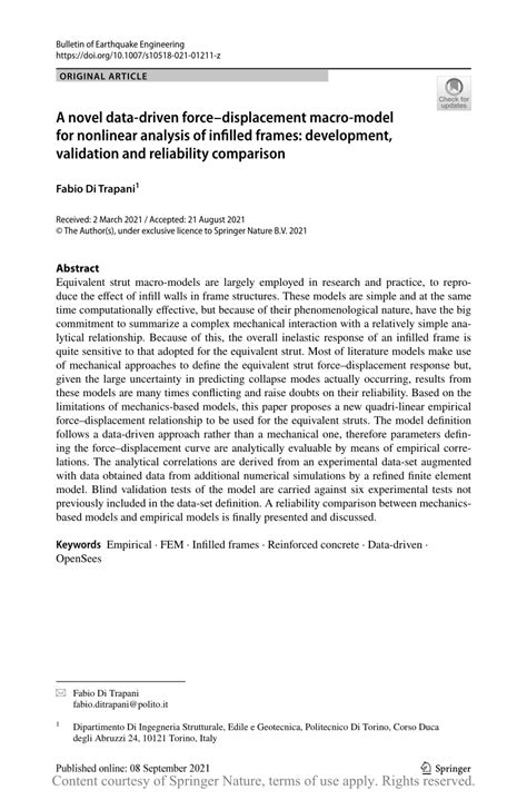 pdf a novel data driven force displacement macro model for nonlinear