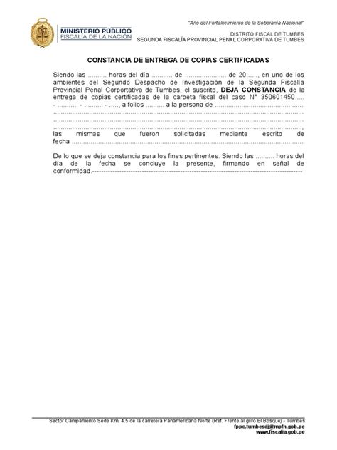 Constancia De Entrega De Copias Simples Pdf