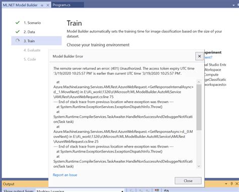 Unauthorized Azure Training Bug · Issue 594 · Dotnetmachinelearning Modelbuilder · Github