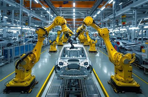 Advanced Robotics In An Automated Car Manufacturing Assembly Line Stock Image Image Of