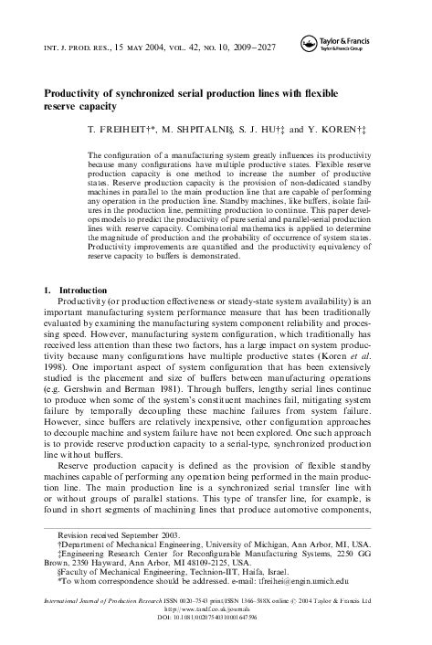 Pdf Productivity Of Synchronized Serial Production Lines With Flexible Reserve Capacity