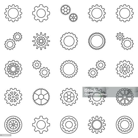 Gear Or Cog Outline Icons Set Vector Cogwheels Symbols Stock