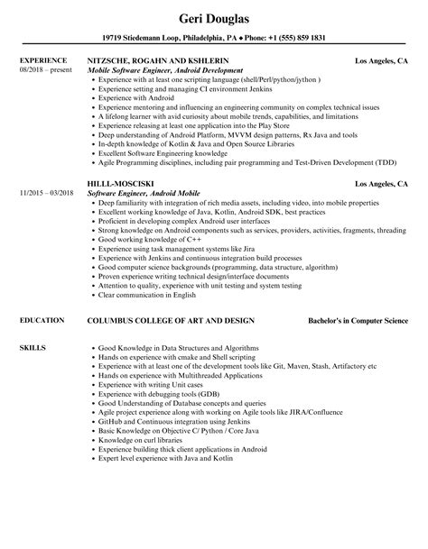 Software Engineer Android Resume Samples Velvet Jobs
