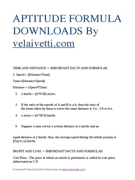 Aptitude Formulas Pdf Volume Partnership