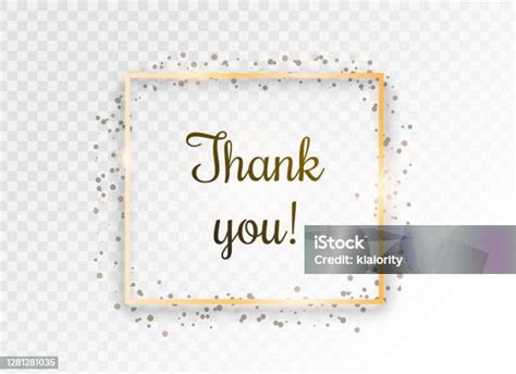 벡터 샤인 템플릿 일러스트와 단어 감사와 광택 점 흰색 투명 배경에 황금 직사각형 프레임 감사에 대한 스톡 벡터 아트 및 기타