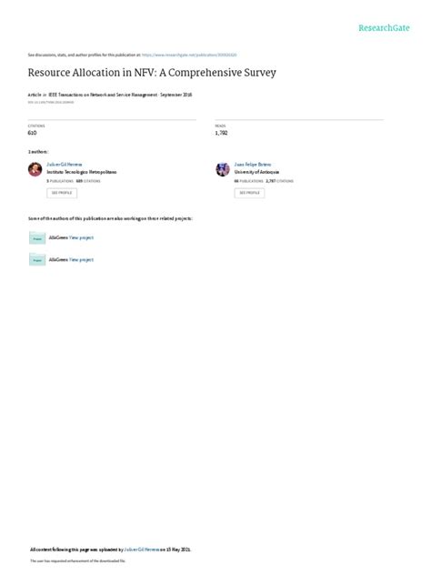 Resource Allocation In Nfv A Comprehensive Survey Pdf Computer Network Virtualization