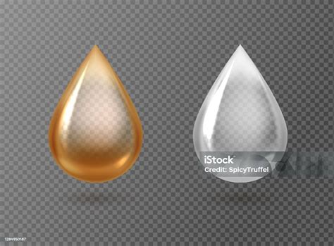 사실적인 오일과 크림 방울 트랜스 페이턴트 배경 가솔린 가솔린 윤활유 기계 그리스 드립 에코 화장품 유체 혈청 또는 캡슐에 황금및 흰색 방울 벡터 3d 세트 3차원 형태에