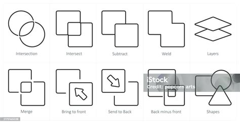 A Set Of 10 Editing Tools Icons As Intersection Intersect Subtract
