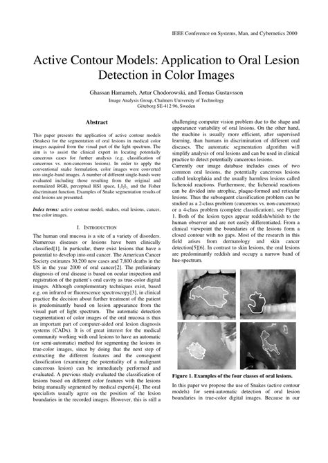 Pdf Active Contour Models Application To Oral Lesion Detection In Color Images