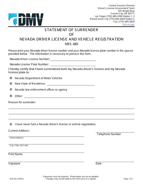 Form Dld 95 Download Fillable Pdf Or Fill Online Statement Of Surrender