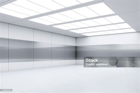 Led 조명이 있는 빈 방에서 제품 또는 자동차 프레젠테이션을 위한 장소가 있는 빈 흰색 바닥의 투시도 3d 렌더링 모형 0명에