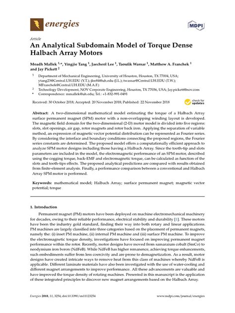 an analytical subdomain model of torque dense halbach array motors