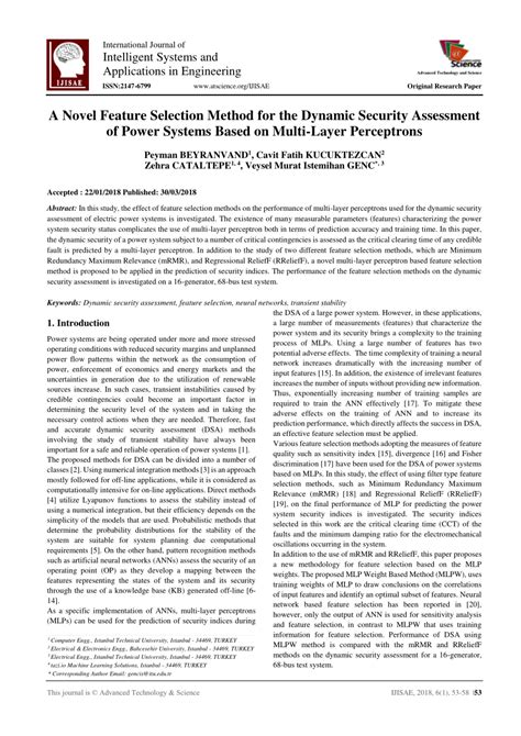 Pdf A Novel Feature Selection Method For The Dynamic Security