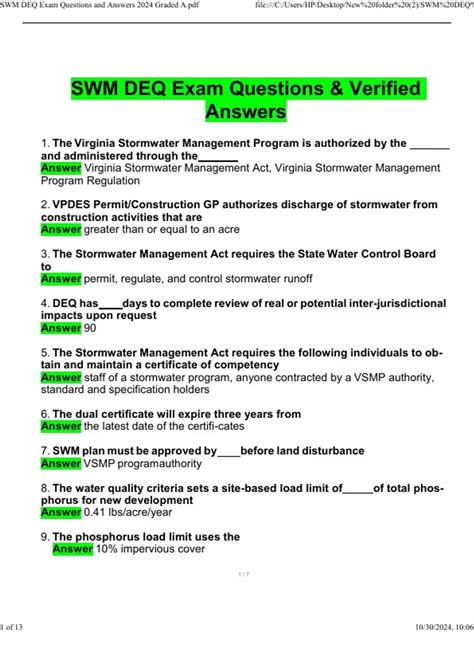 Swm Deq Exam 2024 Graded A Questions And Answers Latest 2024 2025 Verified Answers Swm
