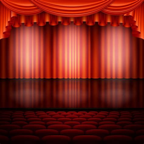 무대와 빨간 커튼에 스포트라이트 프리미엄 벡터