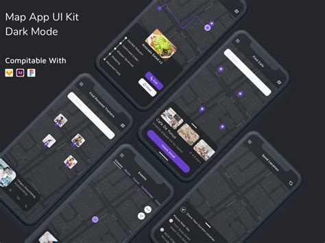Map App Ui Kit Dark Mode Uplabs Ui Kit App App Ui