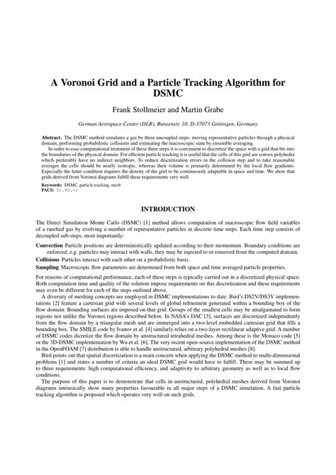 Pdf A Voronoi Grid And A Particle Tracking Algorithm For Dsmc