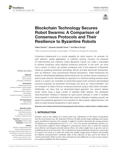 Pdf Blockchain Technology Secures Robot Swarms A Comparison Of
