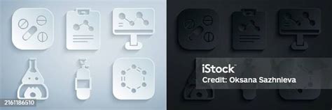 세트 프로판 가스 탱크 화학식 시험관 플라스크에 불 벤젠 링의 공식 화학 보고서 및 약 알약 정제 아이콘 벡터 분자에 대한 스톡 벡터 아트 및 기타 이미지 Istock
