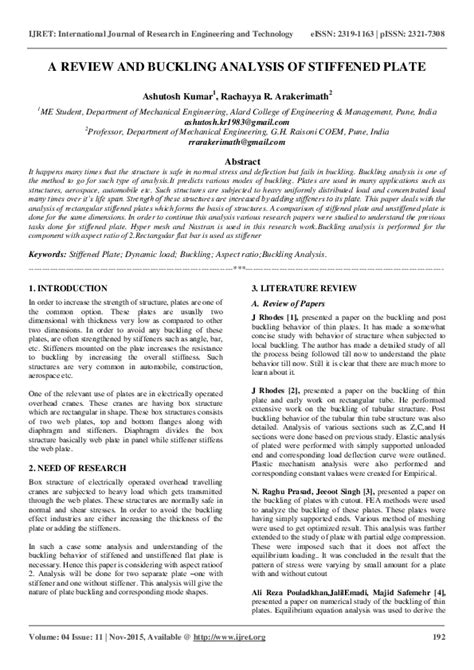 Pdf A Review And Buckling Analysis Of Stiffened Plate