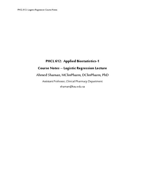 Logistic Regression Course Note Pdf Logistic Regression