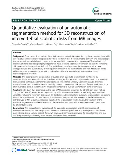 Pdf Quantitative Evaluation Of An Automatic Segmentation Method For 3d Reconstruction Of