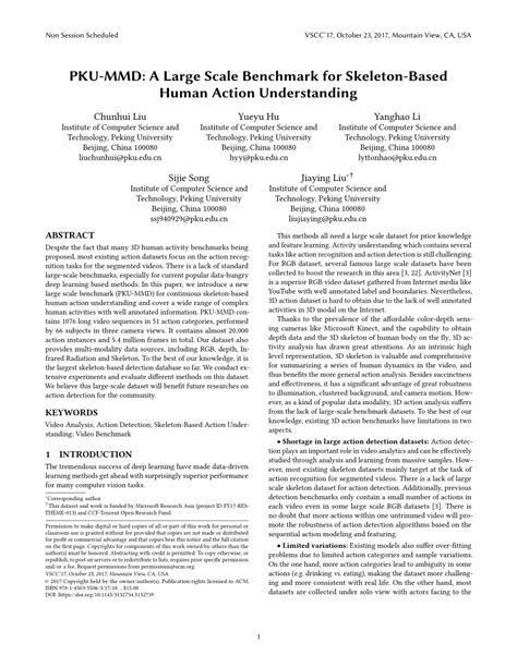 Pdf Pku Mmd A Large Scale Benchmark For Skeleton Based Human Action Understanding