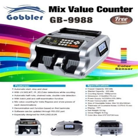 Fully Automatic Gobbler Gb 9988 Mix Note Value Counting Business Grade Machine For Bank