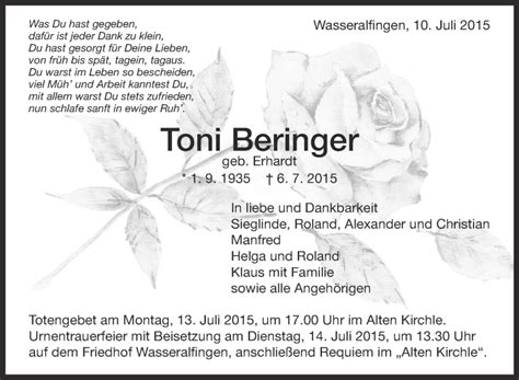 Traueranzeigen Von Toni Beringer Schwaebische De Trauerportal