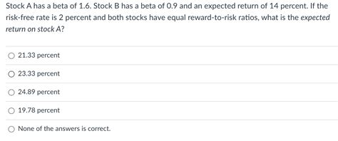 Solved Stock A Has A Beta Of Stock B Has A Beta Of Chegg Com