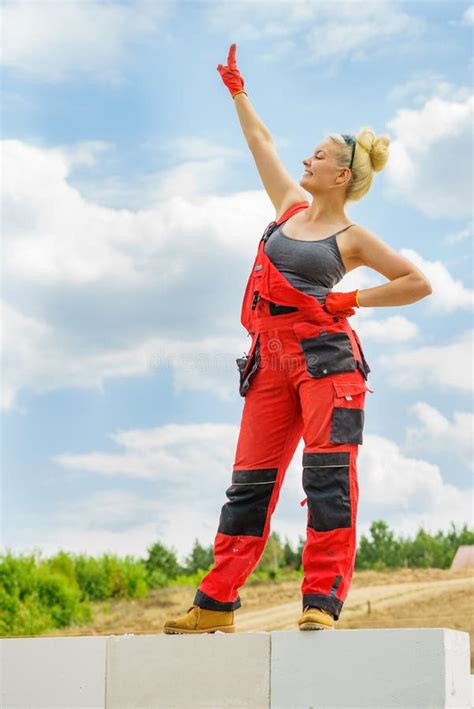 Female Builder Break On Construction Site Stock Image Image Of Brickwork Workwear