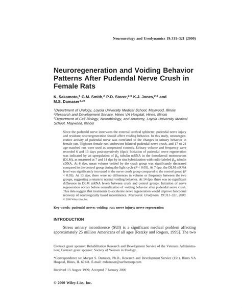 Pdf Neuroregeneration And Voiding Behavior Patterns After Pudendal