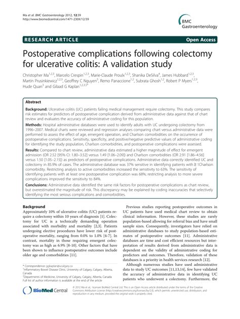 Pdf Postoperative Complications Following Colectomy For Ulcerative