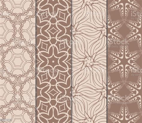 현대 꽃 패턴의 기하학적 장식의 집합입니다 원활한 벡터 일러스트입니다 인테리어 디자인 인쇄 벽지 장식 직물 초대에 대 한 베이 지 색상 곡선에 대한 스톡 벡터 아트 및 기타