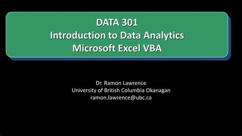 Pdf Data 301 Introduction To Data Analytics Excel Vba Dokumentips