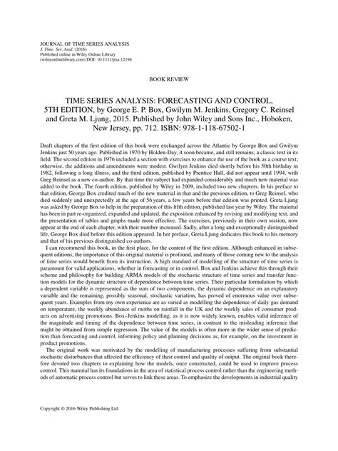 Pdf Time Series Analysis Forecasting And Control 5th Edition By George E P Box Gwilym M