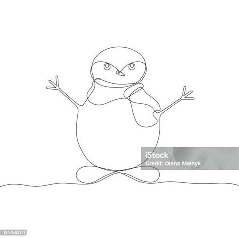 양식에 일치시키는 귀여운 눈사람 연속 한 줄 도면 윤곽선 스타일입니다 장식 인사말 카드 포스터 옷 엠블럼 인쇄를위한 벡터 일러스트레이션 개념에 대한 스톡 벡터 아트 및 기타