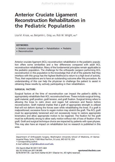 Sports And ACL Injuries ACL Reconstruction Rehabilitation Part